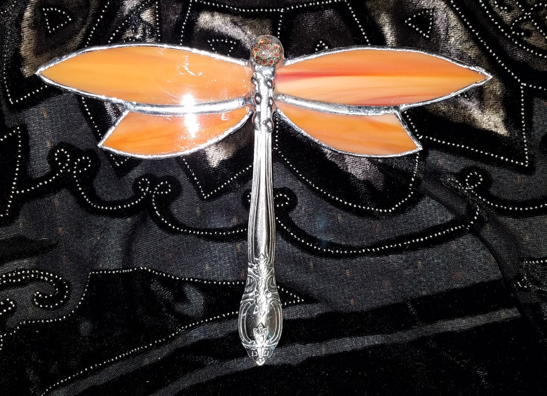 Orange or Pink Stained Glass Cut Spoon Dragonfly Sun Catcher - Etsy