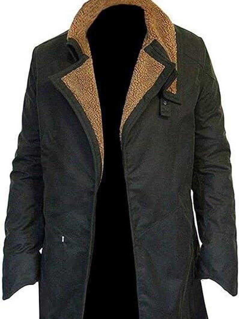 Blade Runner 2049 Men's Black Cotton Ryan Gosling Trench Long Coat With ...