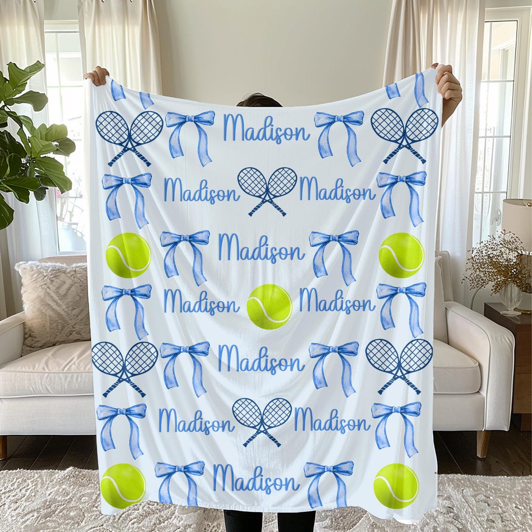 Personalized Tennis & Bows Plush Blanket: Gift for Tennis Player - Etsy