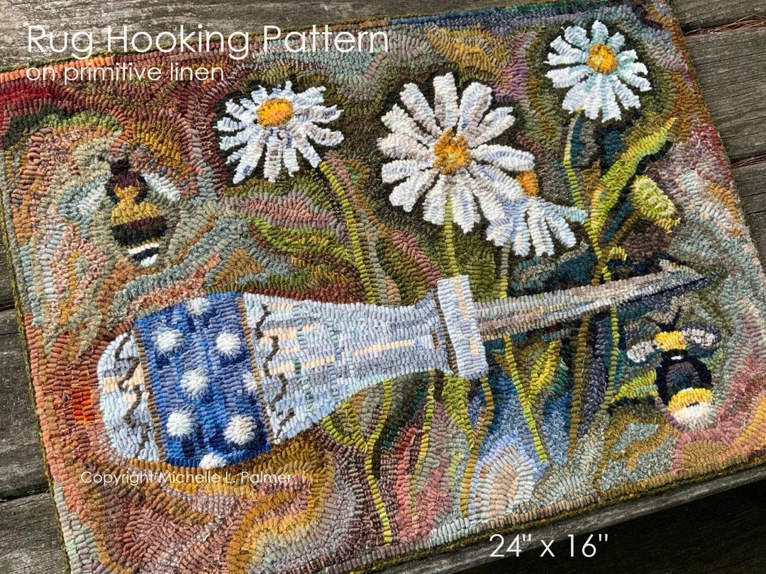 PATTERN for RUG HOOKING Hand Drawn 100% Prim Primitive Linen Michelle ...