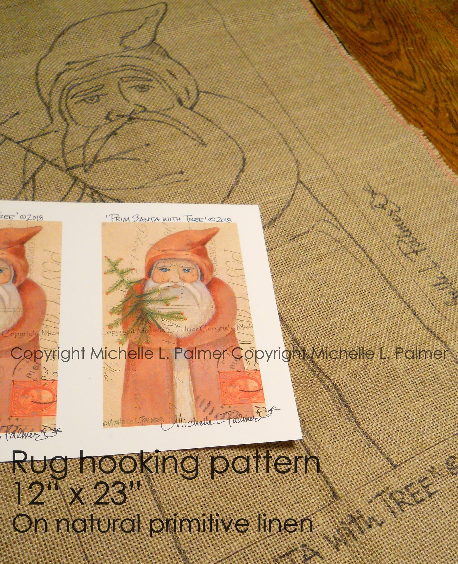 Prim Folk Vintage Santa Claus RUG HOOK Hooking PATTERN Hand Drawn on ...