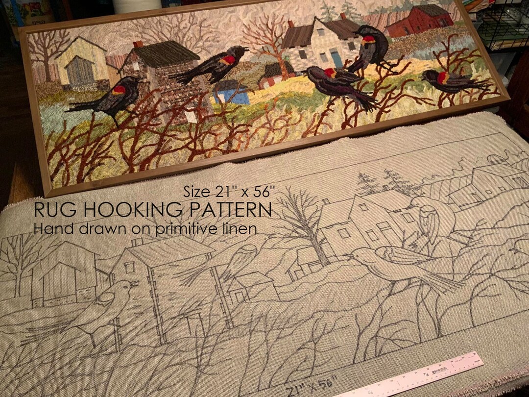 PATTERN for RUG HOOKING Hand Drawn 100% Prim Primitive Linen Michelle ...