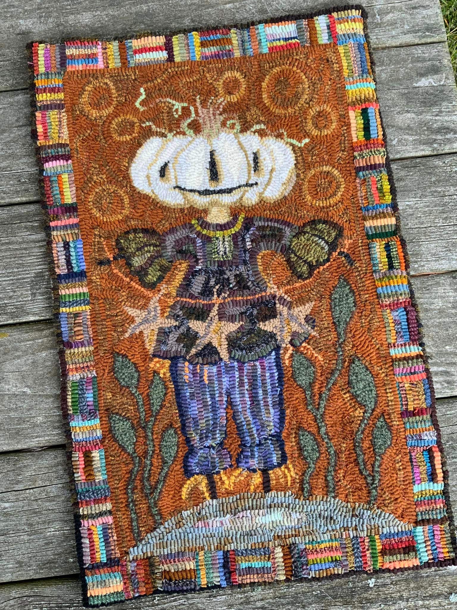 White Pumpkin Scarecrow Prim Wool RUG HOOK Hooking PATTERN Hand Drawn ...