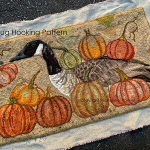 PATTERN RUG HOOKING Pattern is Hand Drawn on 100% Prim Linen Michelle Palmer Pumpkin Patch ...