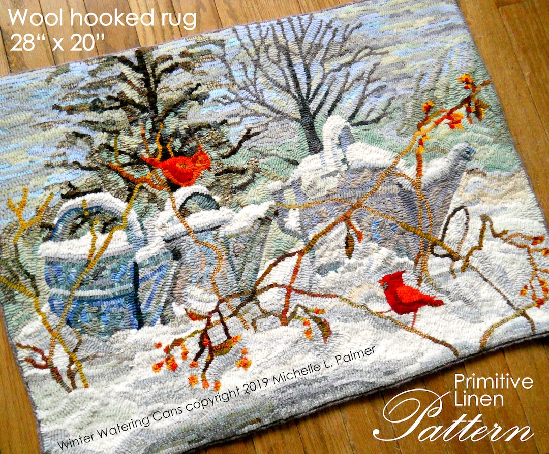 Winter Watering Cans Wool RUG HOOK Hooking PATTERN Hand Drawn on 100% ...