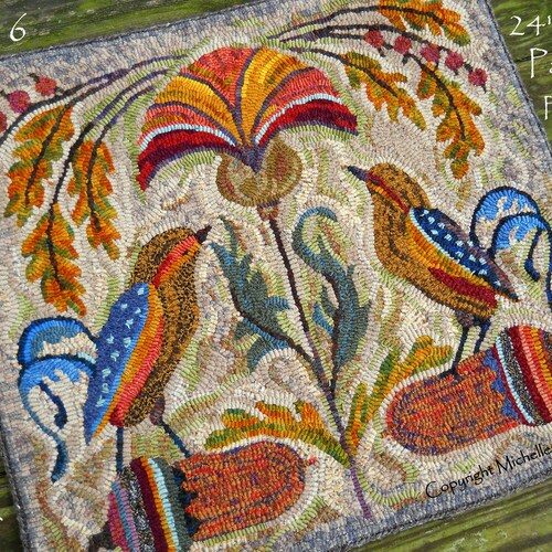 RUG HOOK Hooking PATTERN Folk Fraktur Birds Hand Drawn on 100% - Etsy