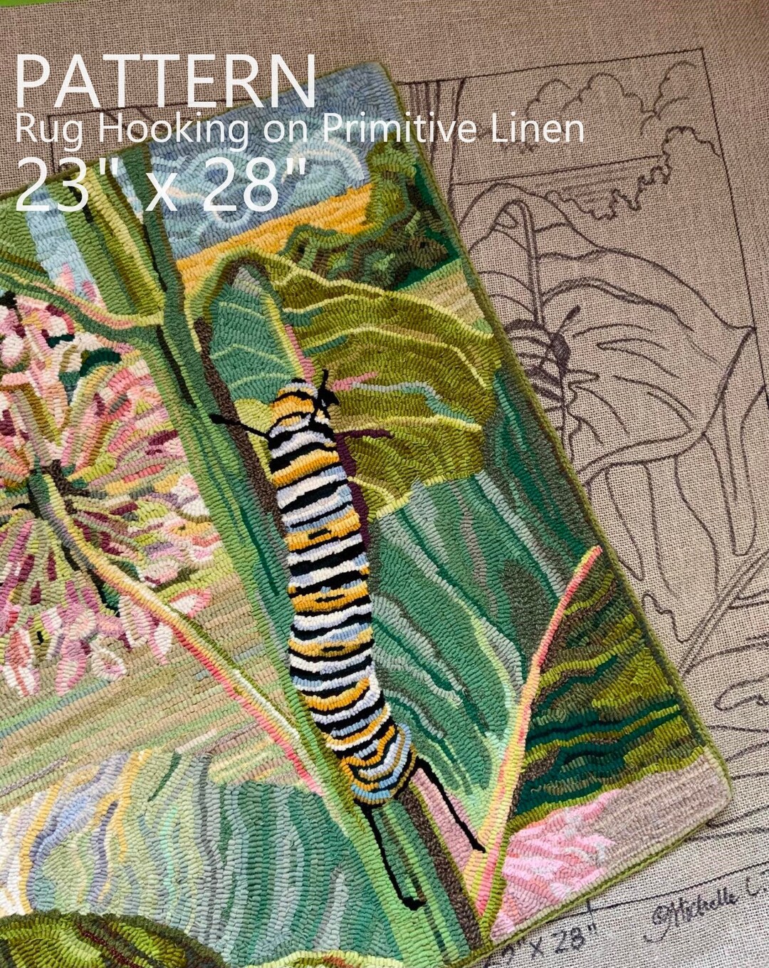 PATTERN for RUG HOOKING Hand Drawn 100% Prim Primitive Linen Michelle ...