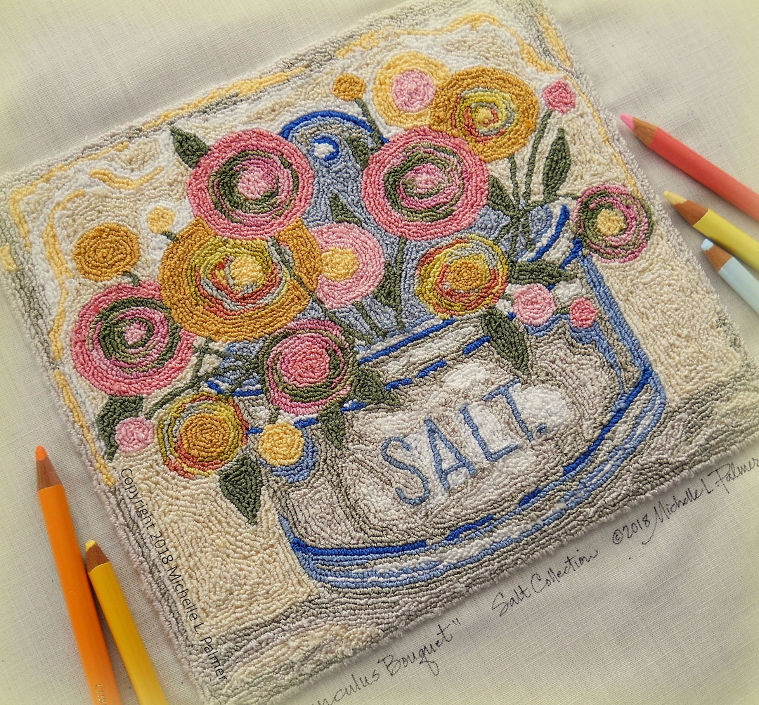 Ranunculus Flower Bouquet Salt Box Collection Series Punch Needle ...