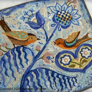 RUG HOOK Hooking PATTERN Folk Fraktur Birds Hand Drawn on 100% ...