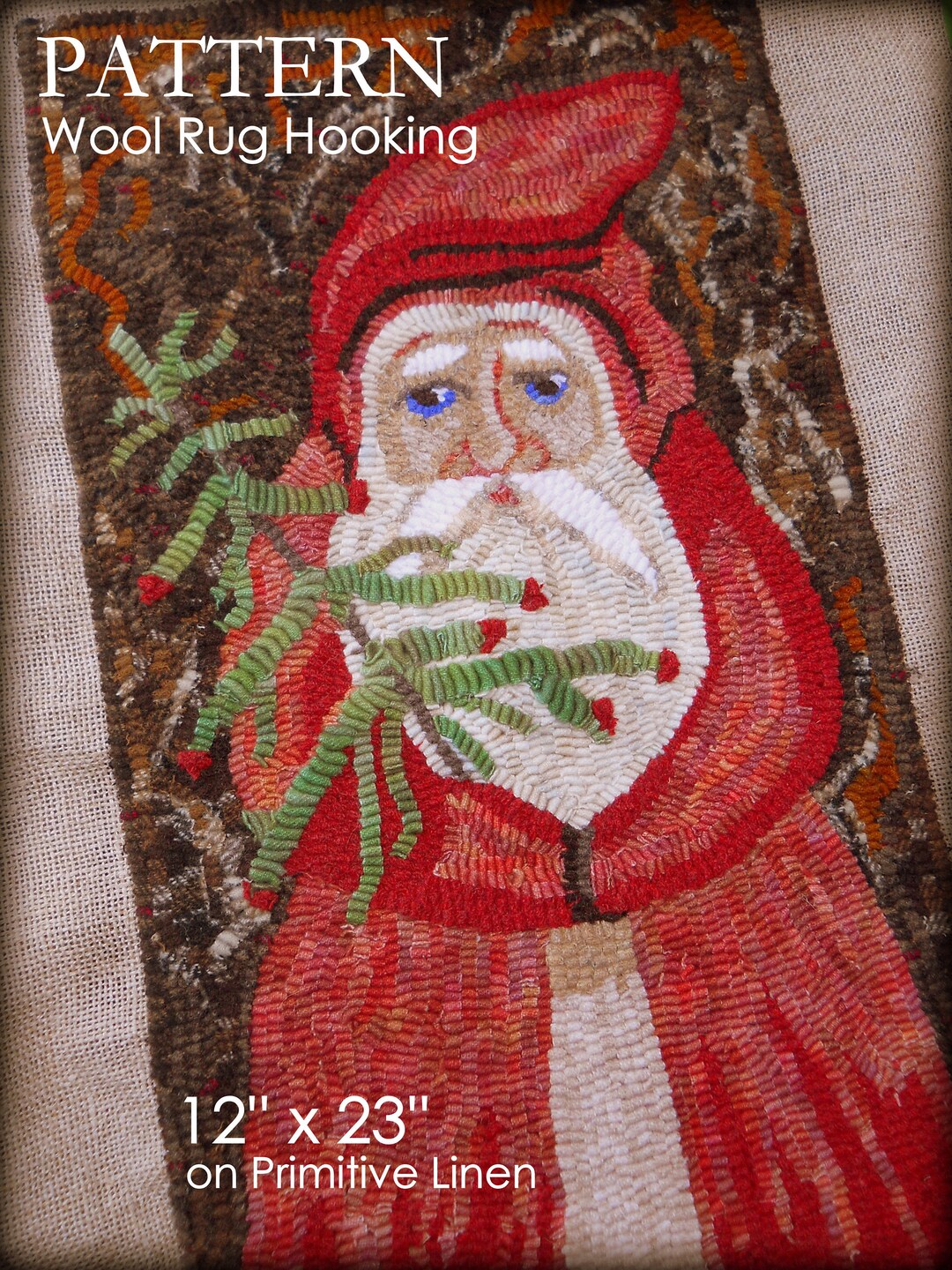 Prim Folk Vintage Santa Claus RUG HOOK Hooking PATTERN Hand Drawn on ...