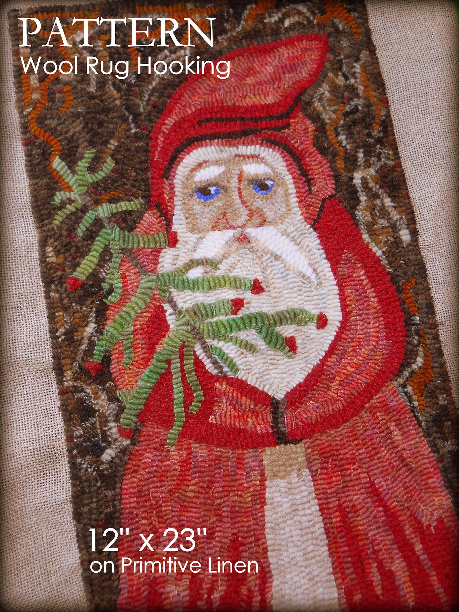 Prim Folk Vintage Santa Claus RUG HOOK Hooking PATTERN Hand Drawn on ...