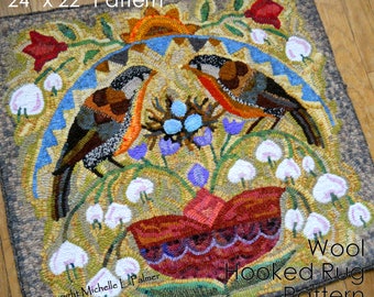 RUG HOOK Hooking PATTERN Folk Fraktur Birds Hand Drawn on 100% | Etsy