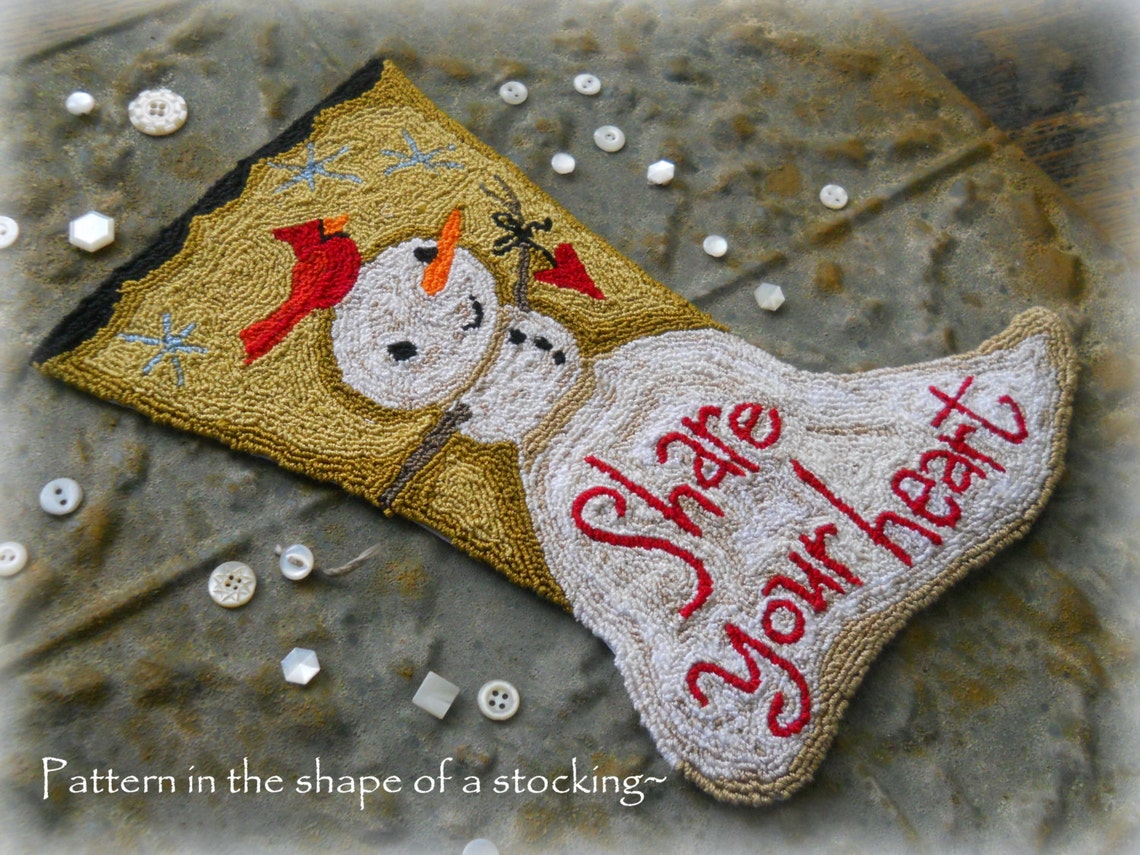 Christmas Snowman Stocking Cardinal Bird Heart Punch Needle - Etsy