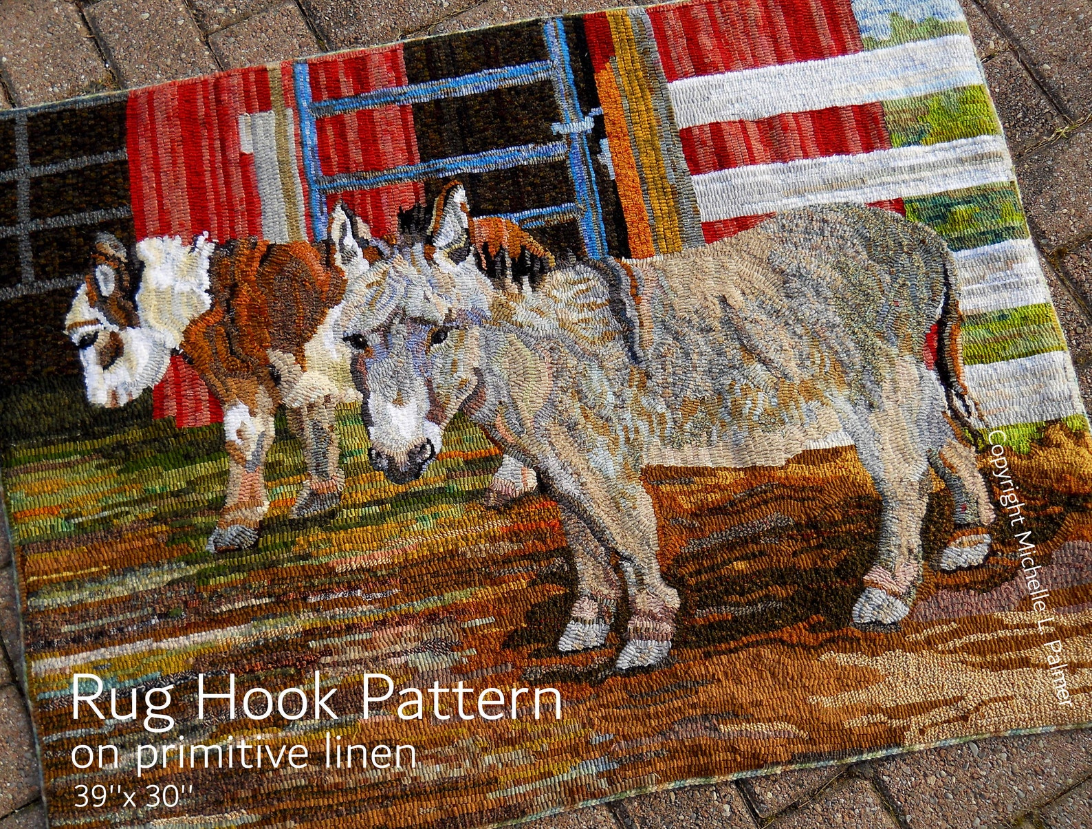 Miniature Donkey Farmyard Farm Wool RUG HOOK Hooking PATTERN Hand Drawn ...