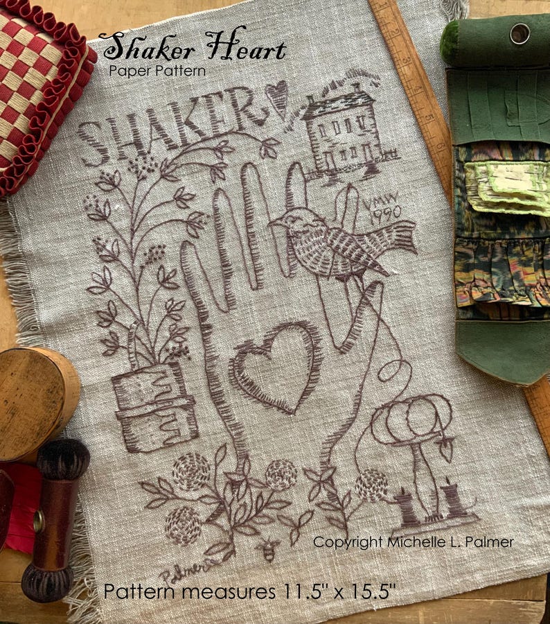 Shaker Heart Hand Embroidery Slow Stitching PAPER PATTERN Michelle ...