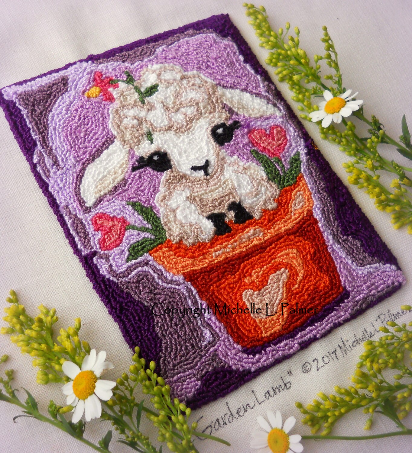 Lamb Baby Sheep Flower Pot Heart Love Garden Spring Punch Needle ...
