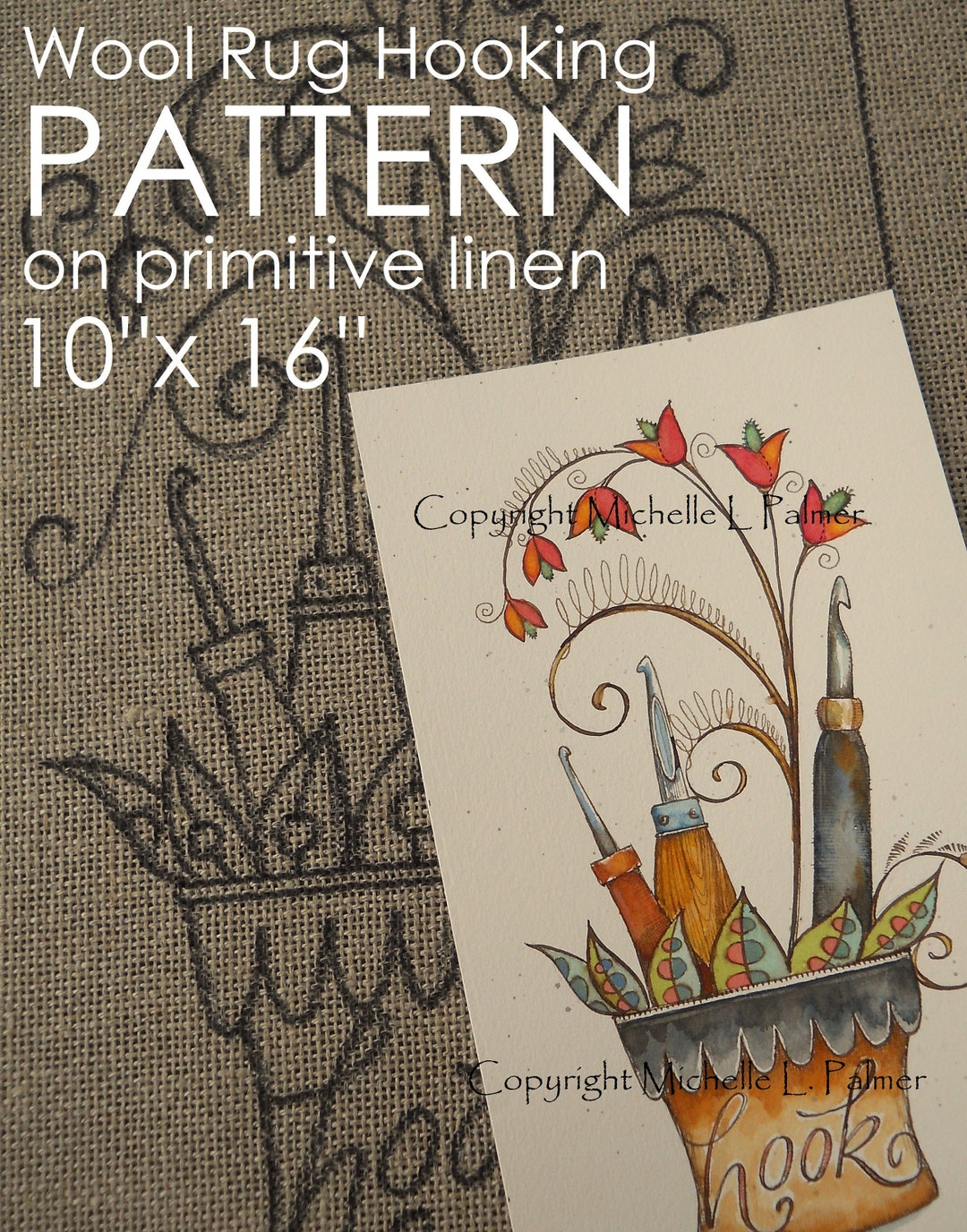 PATTERN for RUG HOOKING Hand Drawn on 100% Prim Primitive Linen ...
