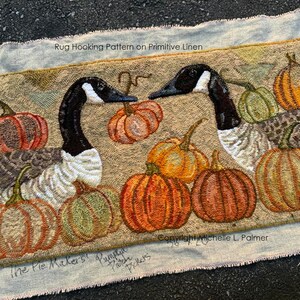 PATTERN RUG HOOKING Pattern is Hand Drawn on 100% Prim Linen Michelle Palmer Pumpkin Patch ...