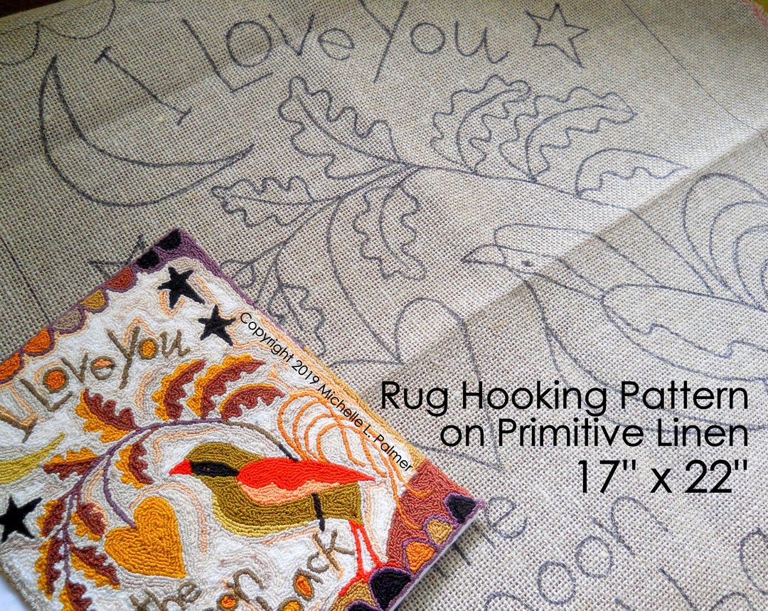 Prim Wool RUG HOOK Hooking PATTERN Hand Drawn 100% Primitive Linen ...
