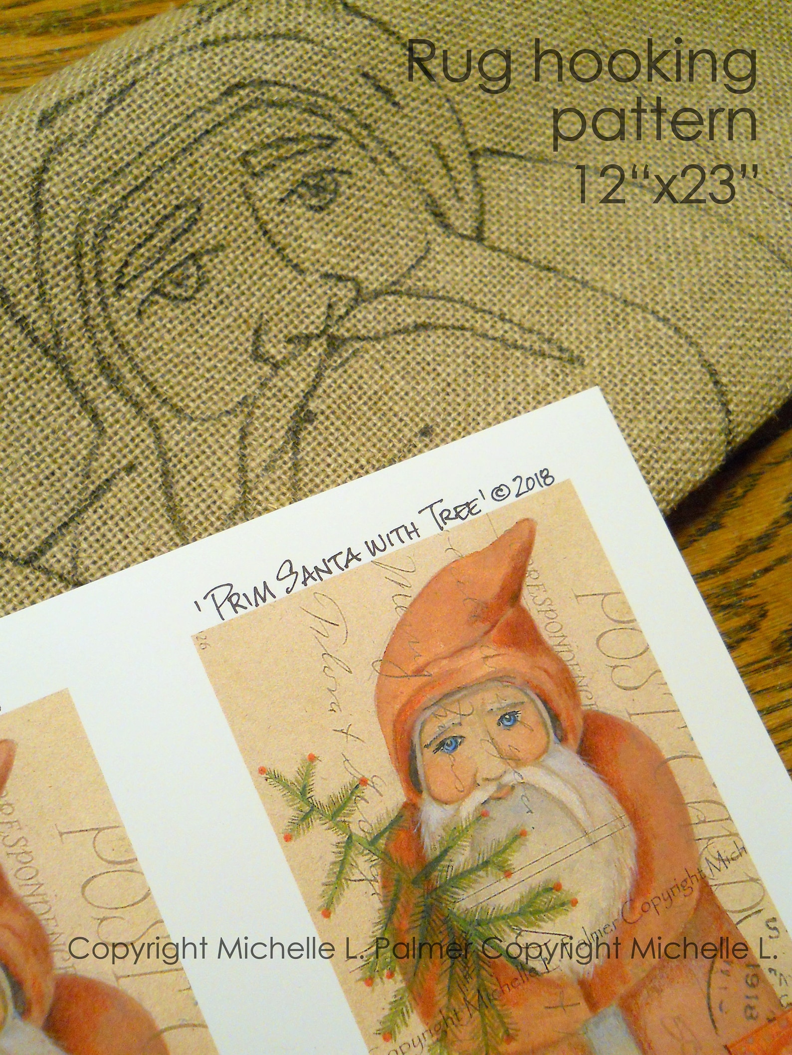 Prim Folk Vintage Santa Claus RUG HOOK Hooking PATTERN Hand Drawn on ...