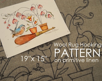 PATTERN for RUG HOOKING Hand Drawn 100% Prim Primitive Linen Michelle ...