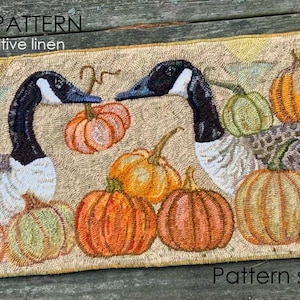 PATTERN RUG HOOKING Pattern is Hand Drawn on 100% Prim Linen Michelle Palmer Pumpkin Patch ...