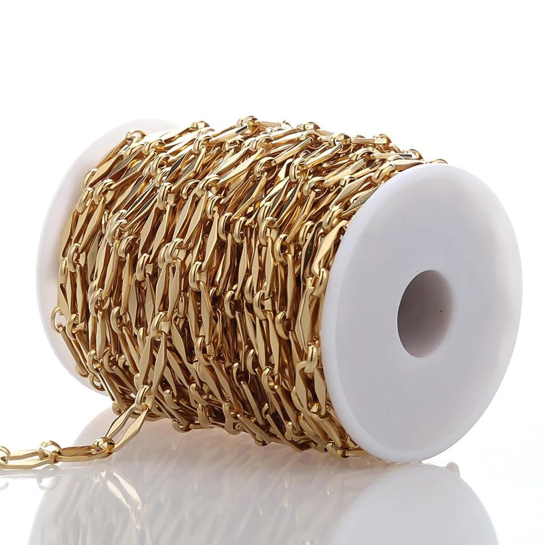 Flat Chain Link, 1 Meter Stainless Steel, Gold Steel, DIY Necklace ...