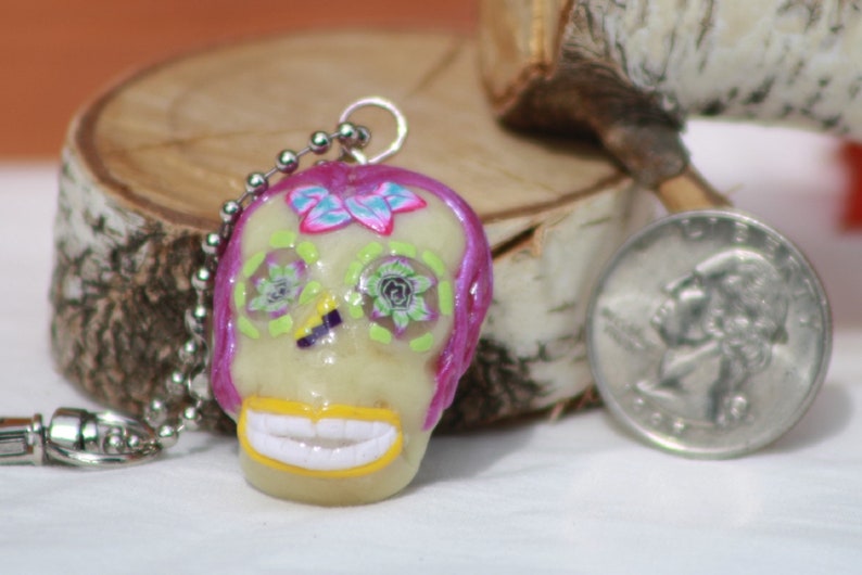 Polymer Clay Skull Purple Hair Flower Cane Green Eyes - Etsy