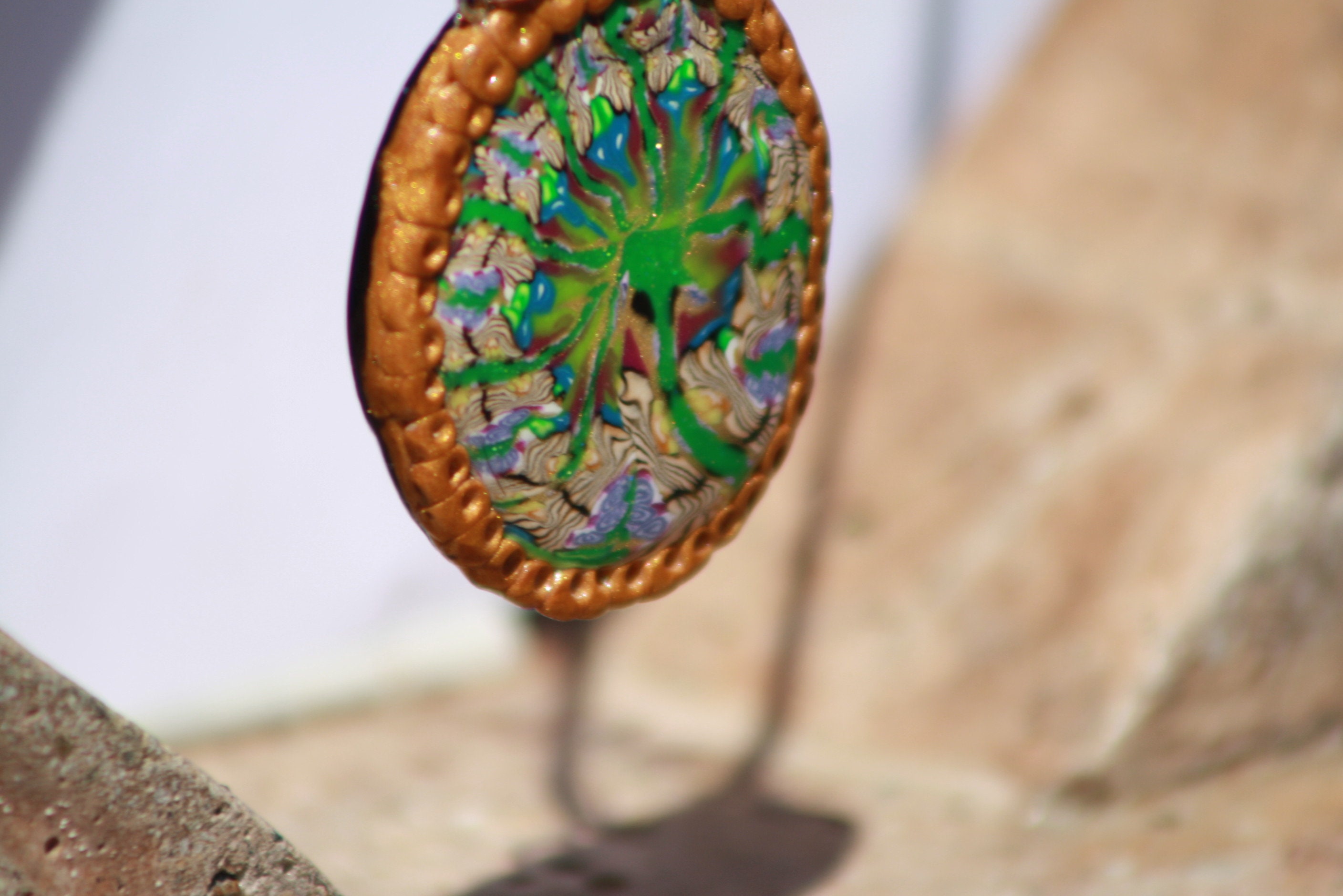 Necklace Round 2inch Green Gold Kaleidoscope Pendant | Etsy