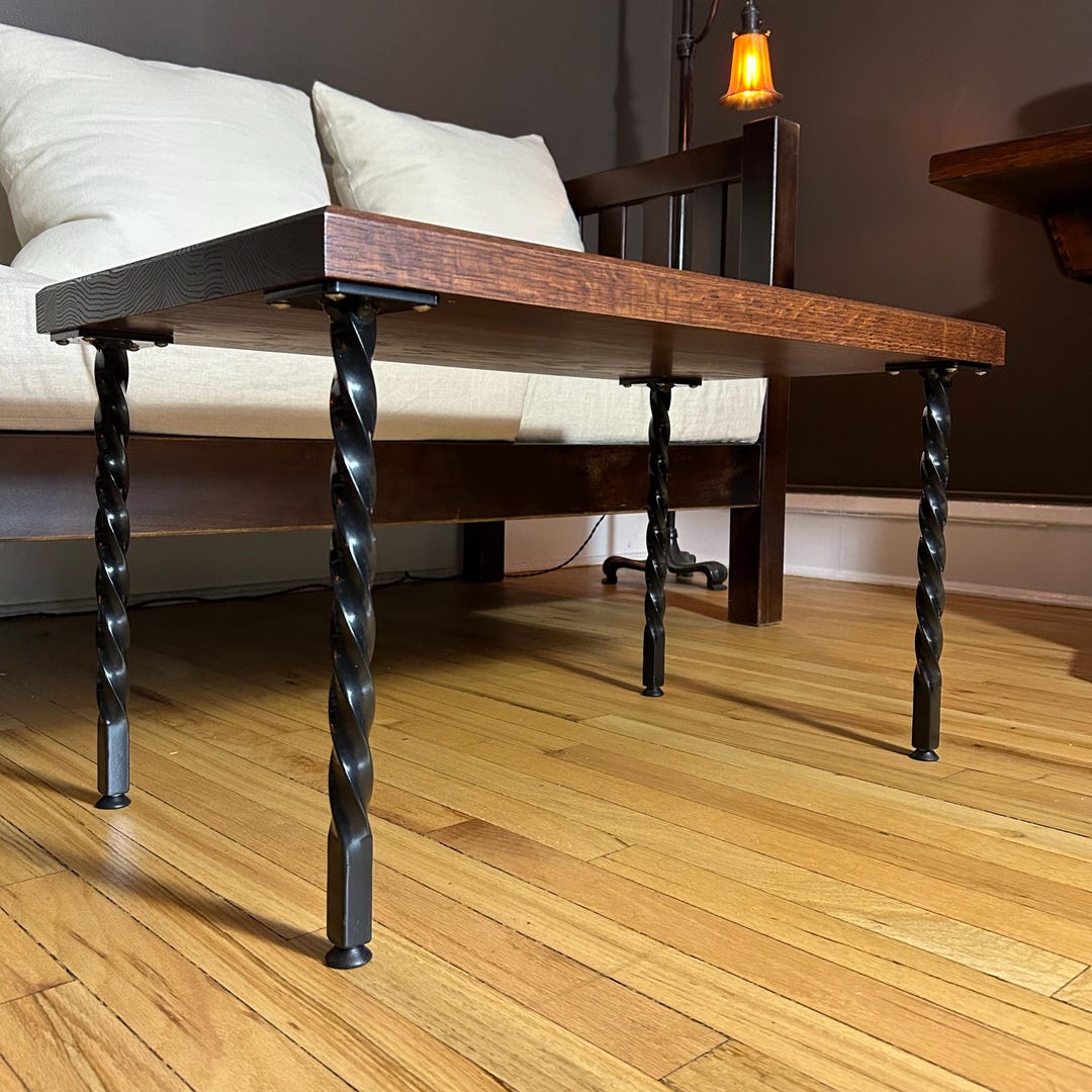 Red Oak Coffee Table: Twisted Steel Legs, Antique Inspired - Etsy