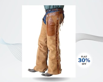 Handmade Native Western Cowboy Style Leather Chap Fringes Suede Leather ...