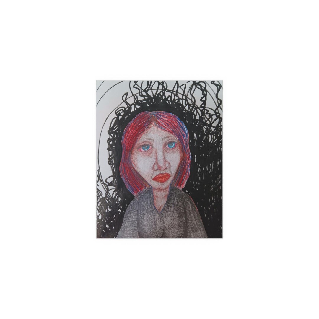 Art Poster, Sad Woman Spacing Out Drawing, Unique Home Decor, Silk Wall ...