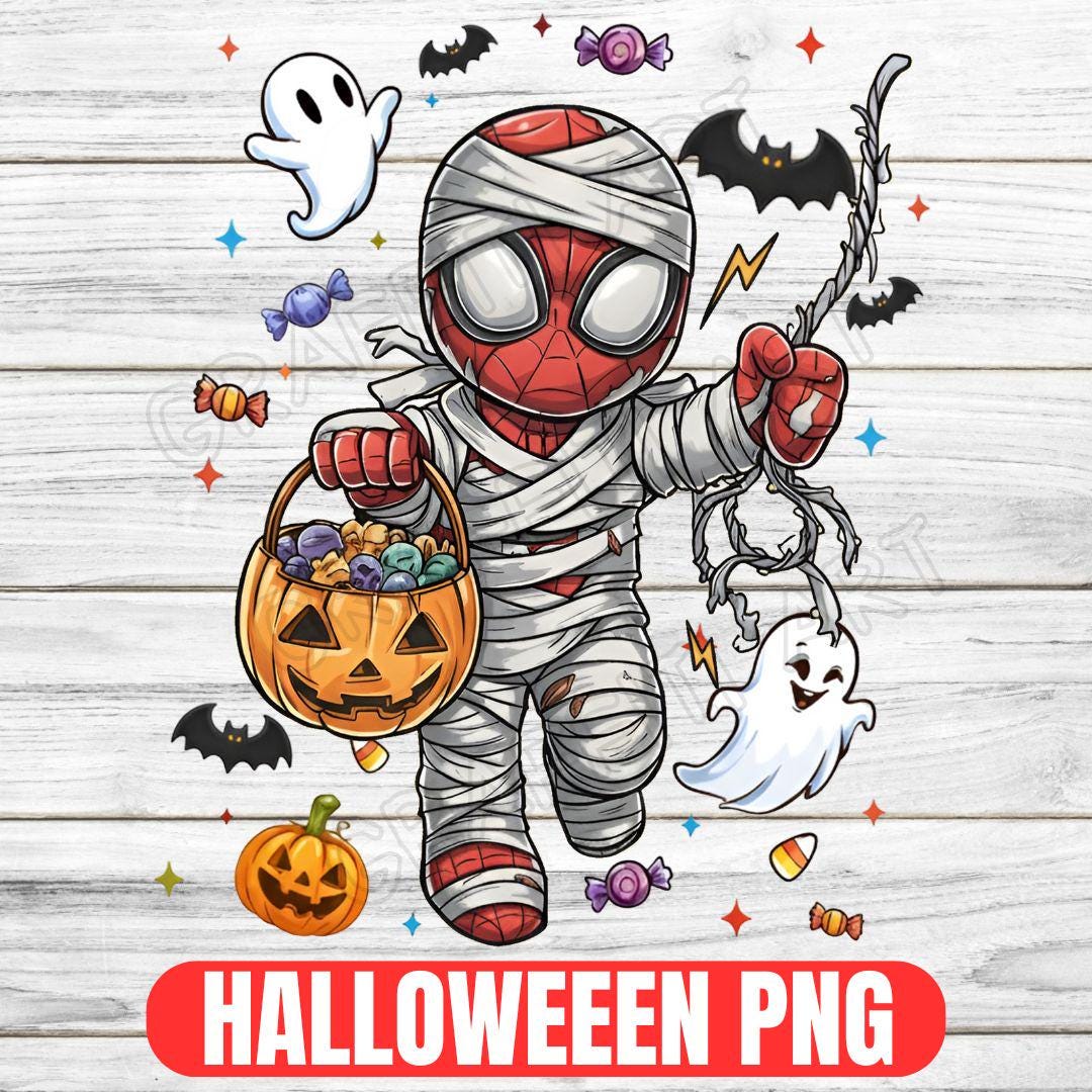 Spiderman Mummy Halloween PNG: Super Hero Kids Cartoon (digital ...