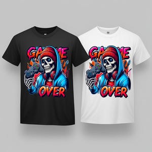 Skeleton Game Over PNG ,gaming Halloween PNG Sublimation Shirt Digital ...