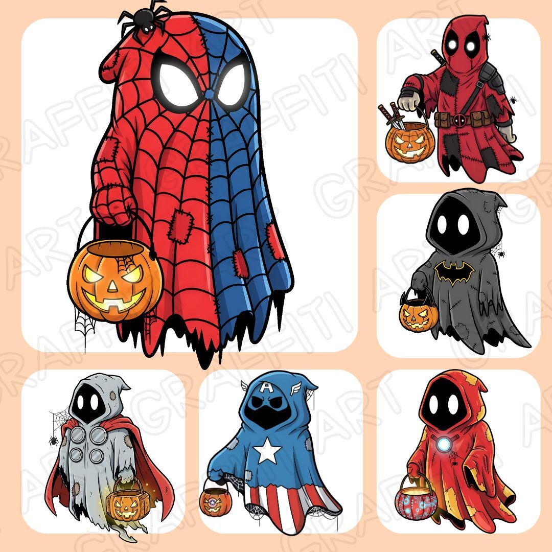 Halloween Ghost Superhero PNG: Kids Cartoon Sublimation Design (digital ...