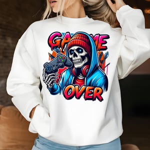 Skeleton Game Over PNG ,gaming Halloween PNG Sublimation Shirt Digital ...