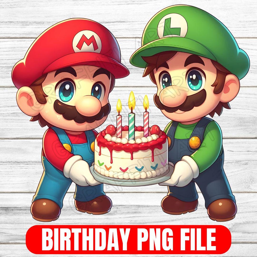Super Mario Birthday PNG: Kids Cartoon Party Invitation (digital ...