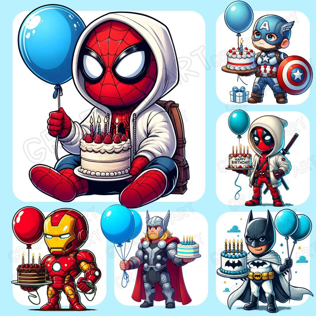 Superhero Birthday PNG: Kids Cartoon Sublimation Design (instant ...
