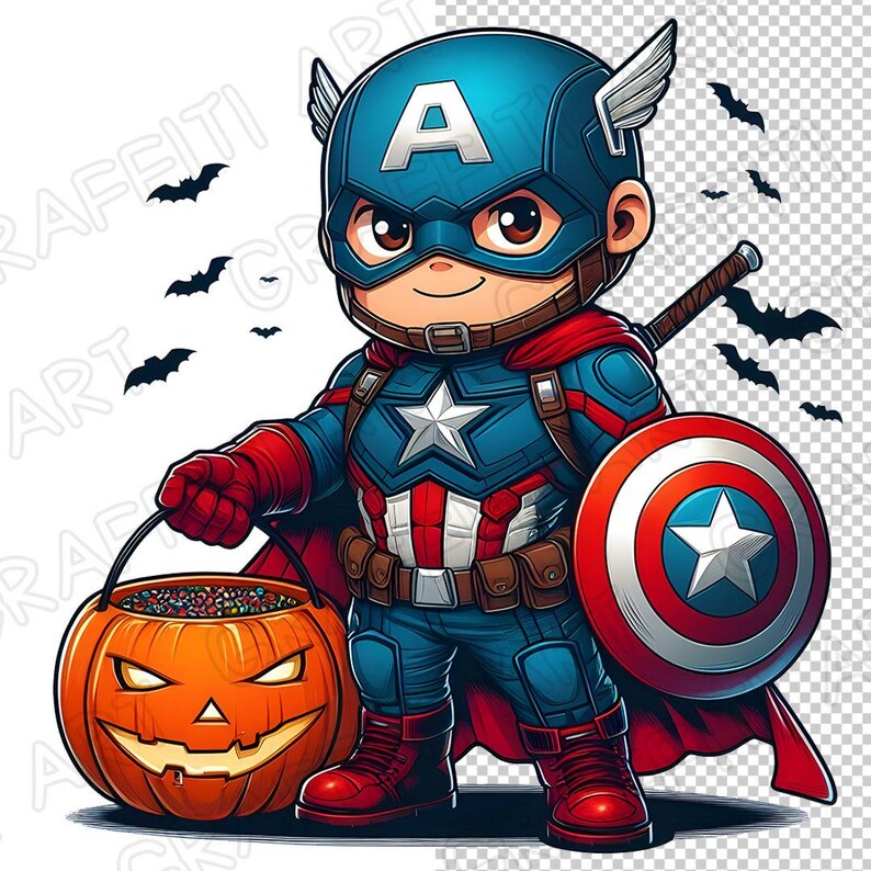 Kids Cartoon Superhero Halloween PNG: Shirt Sublimation Design (digital ...