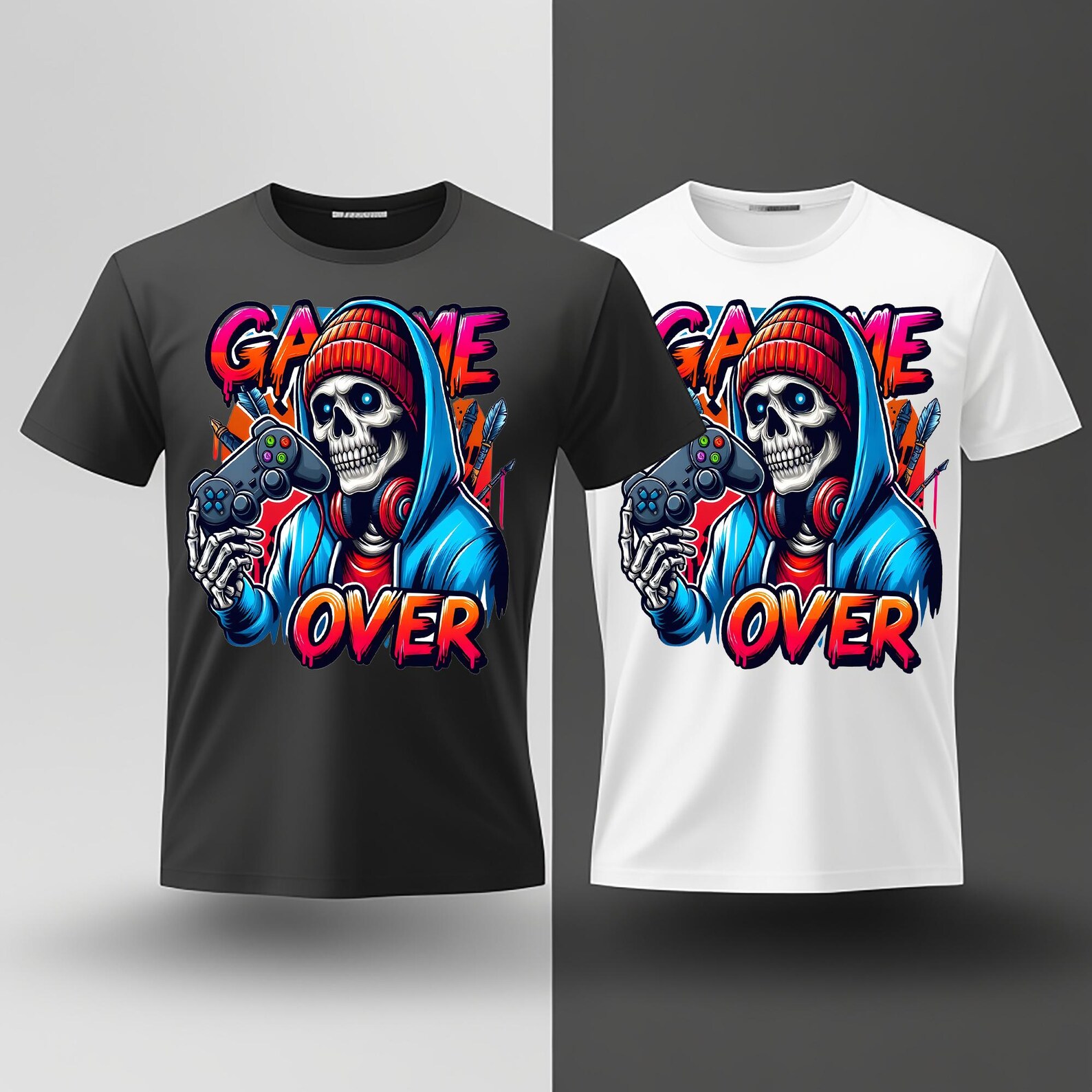 Skeleton Game Over PNG ,gaming Halloween PNG Sublimation Shirt Digital ...