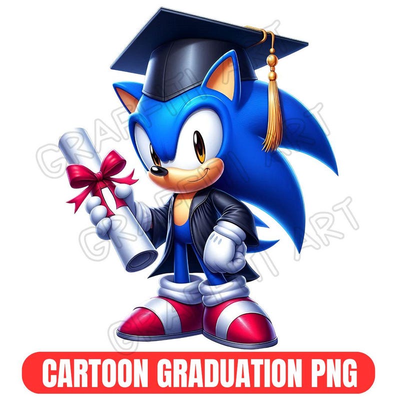 Sonic Graduation PNG: Cartoon Hedgehog Clipart - Etsy