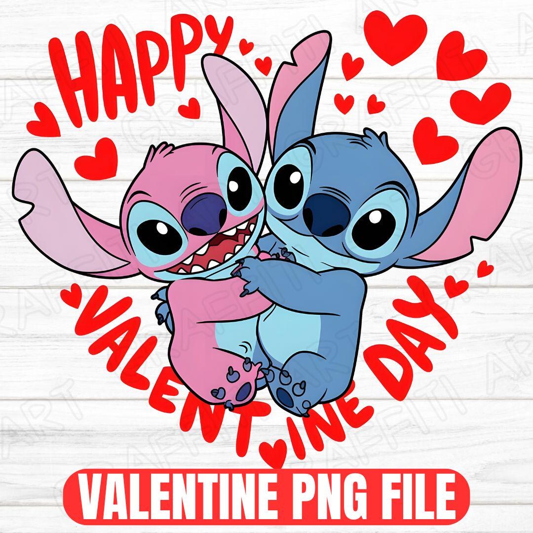 Stitch & Angel Valentine PNG: Cartoon Sublimation Design (digital ...