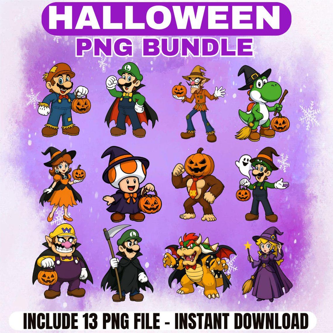 Halloween Super Mario PNG Bundle - Kids Cartoon T-shirt Design Digital ...