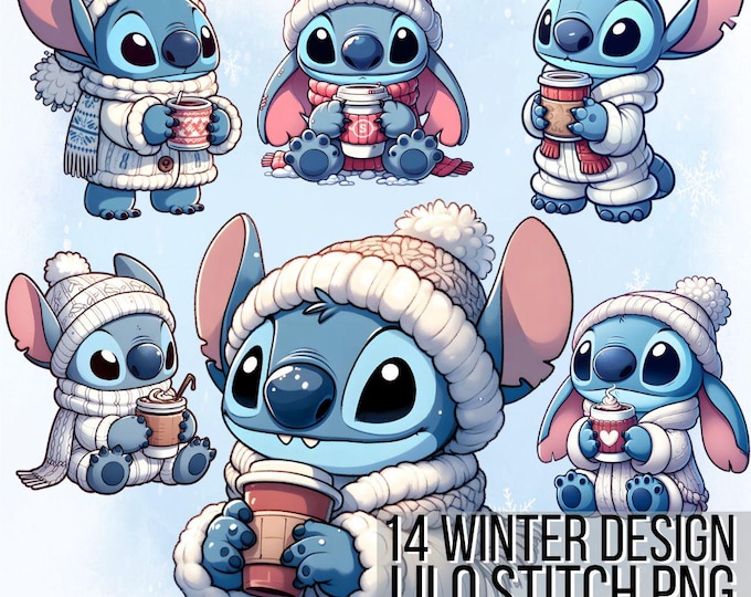 Stitch Winter PNG Bundle: Christmas Cartoon Sublimation (digital ...