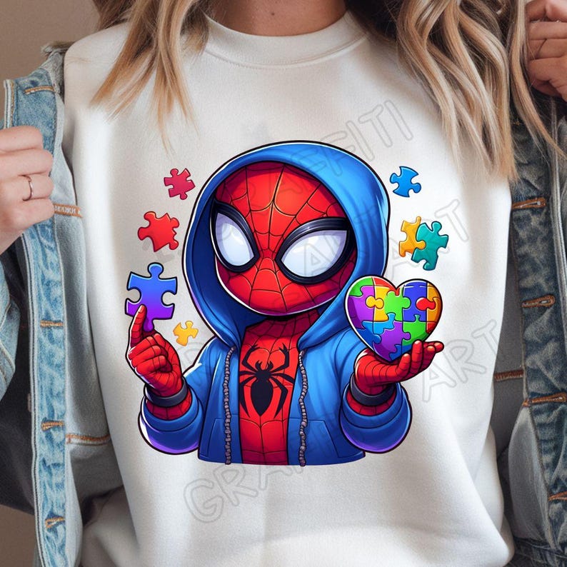 Spiderman Autism Awareness PNG: Superhero Puzzle Piece Design (digital ...