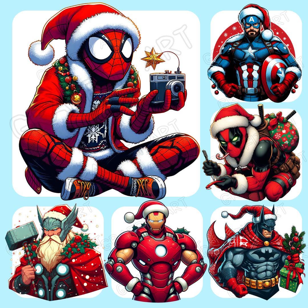 Superhero Christmas PNG Bundle: Kids Cartoon Design (digital Download ...