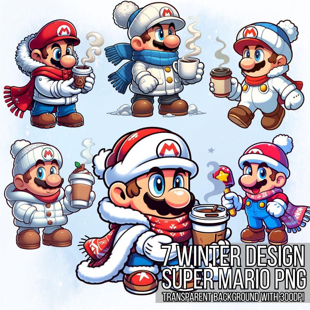 Winter Season Super Mario Digital Design PNG Sublimation, Winter Season ...