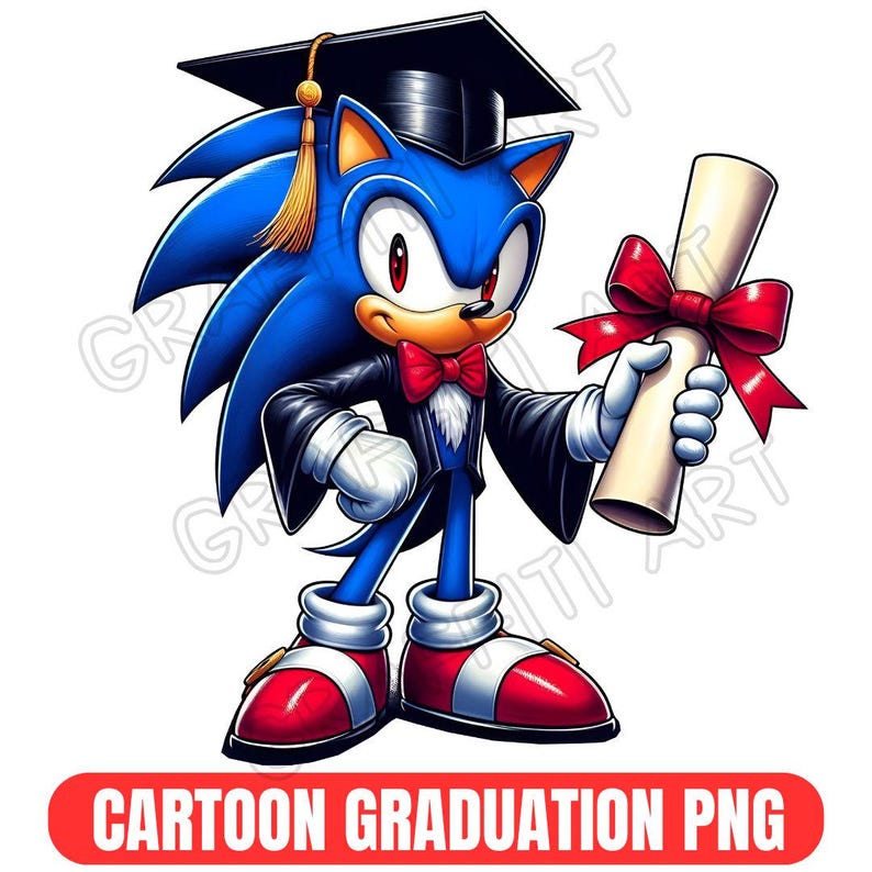 Sonic Graduation PNG: Cartoon Hedgehog Clipart - Etsy