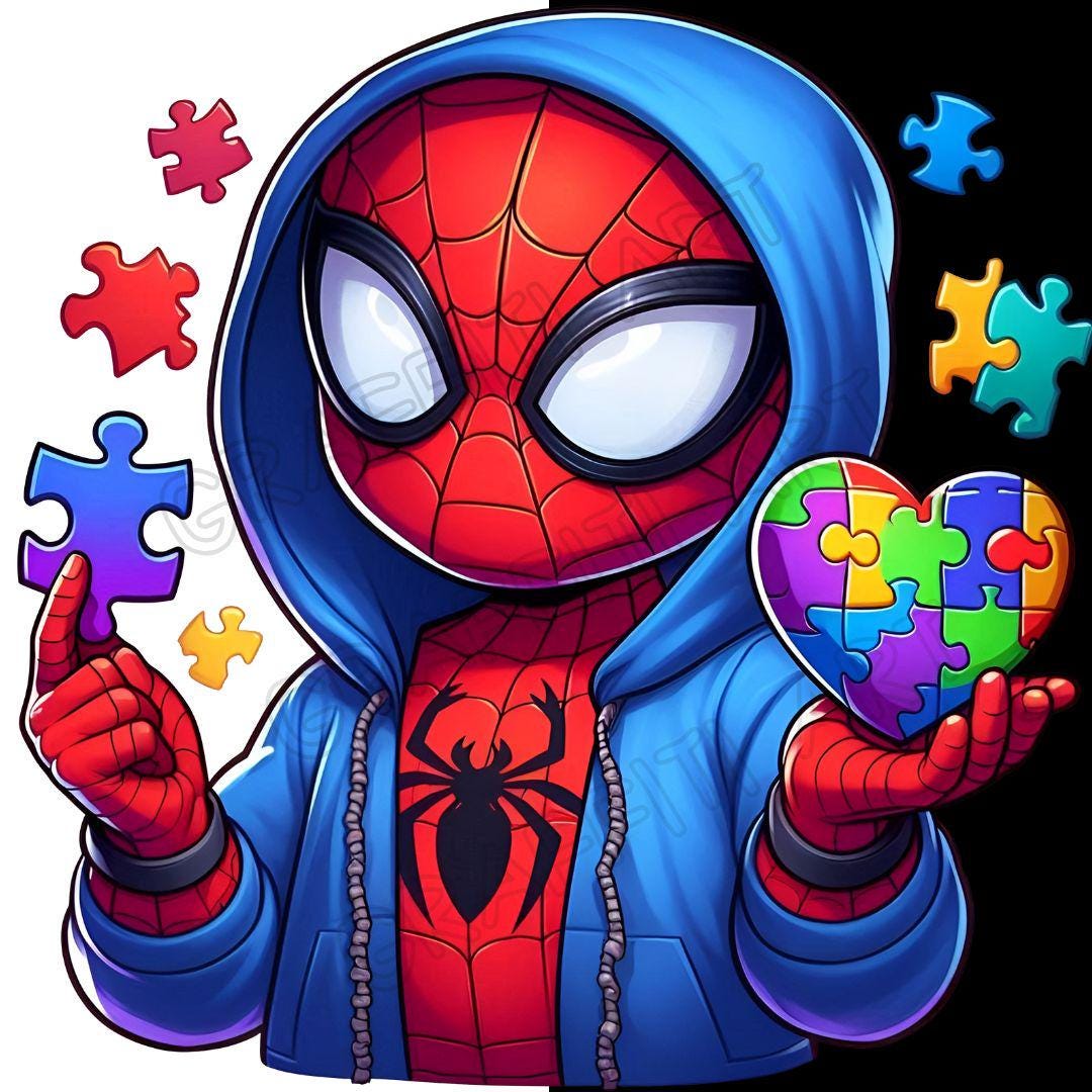 Spiderman Autism Awareness PNG: Superhero Puzzle Piece Design (digital ...