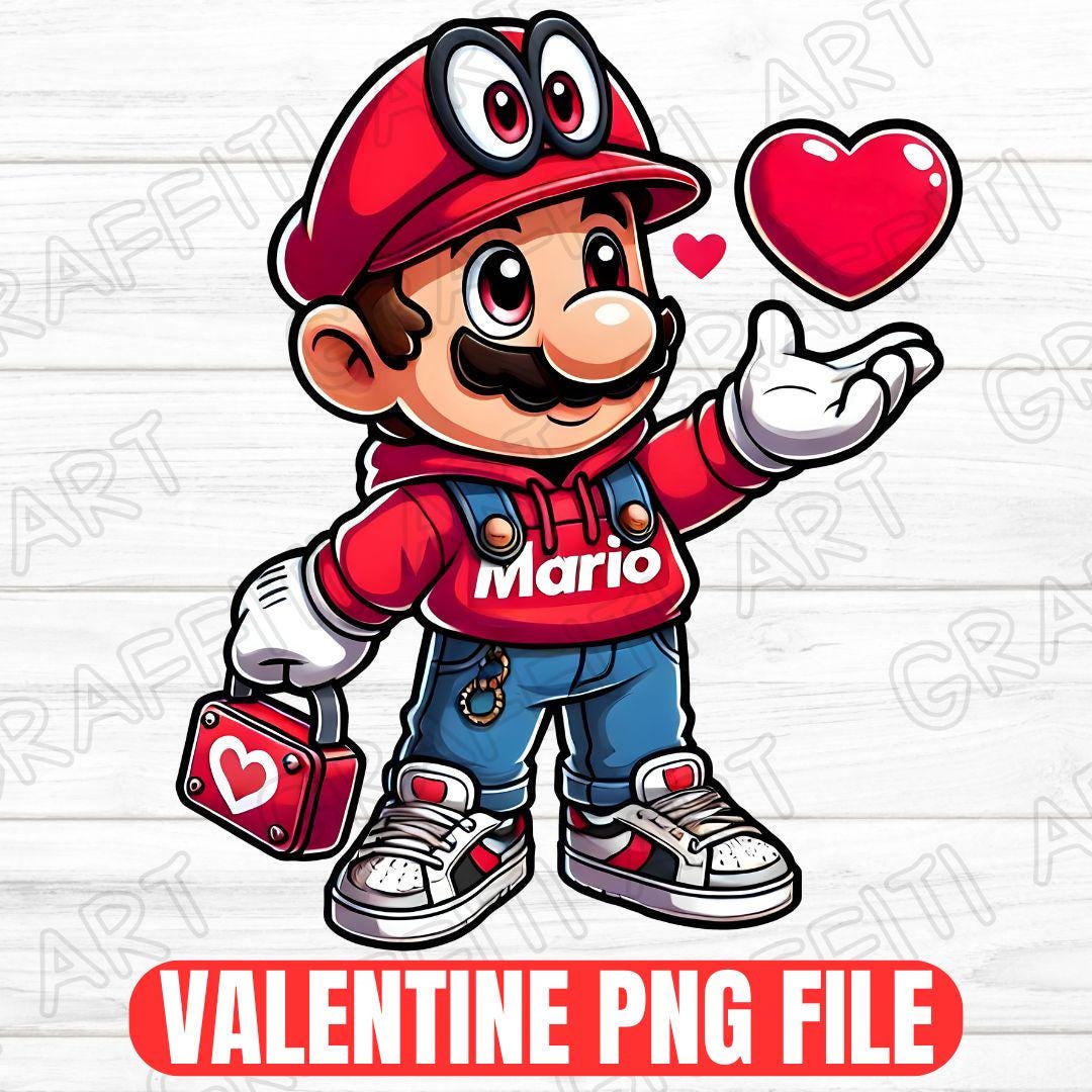 Mario Valentine's Day PNG: Cartoon Sublimation Design (digital Download ...